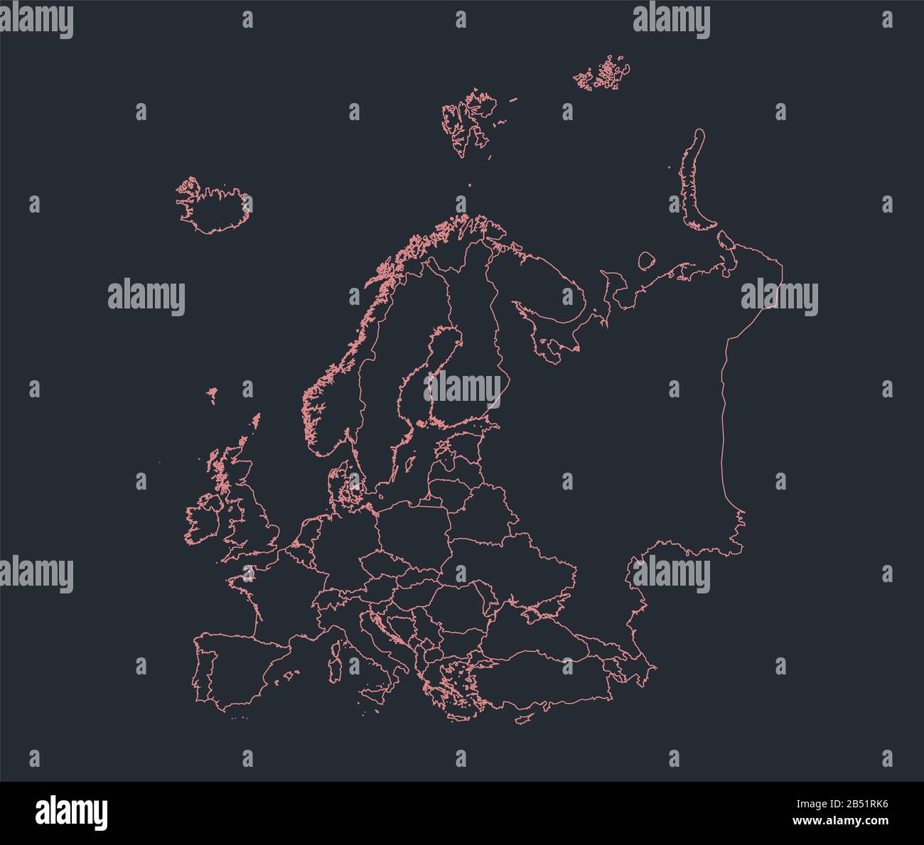 Infographics Europe map outline, flat design, color blue orange blank ...