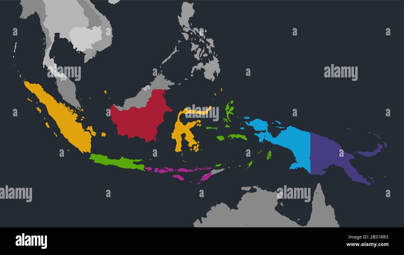 Infographics Indonesia map, flat design colors, with names of individual administrative division ...