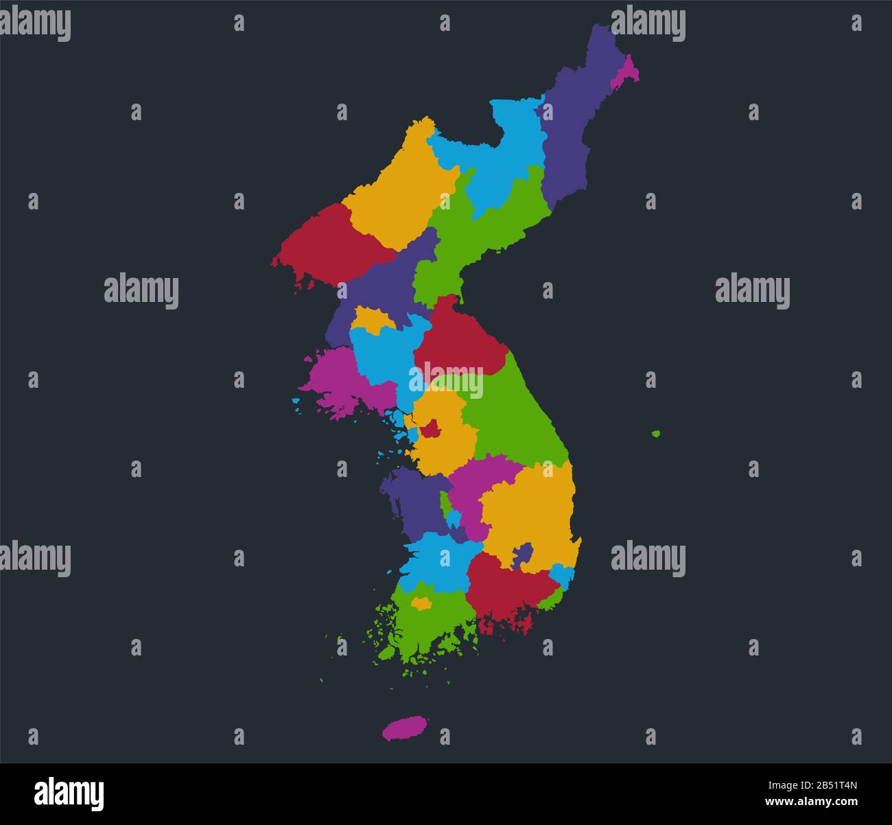 Infographics Korea Republic map, flat design colors, with names of ...