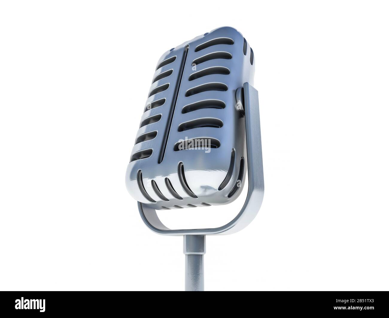 Vintage silver microphone isolated on white background. 3D rendering ...