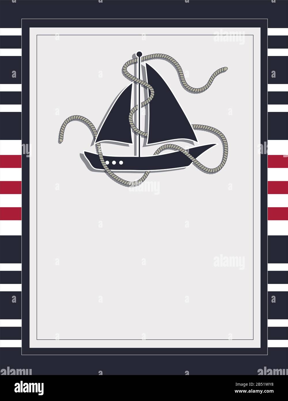 Nautical card template blank with sailing boat and rope Stock Photo - Alamy