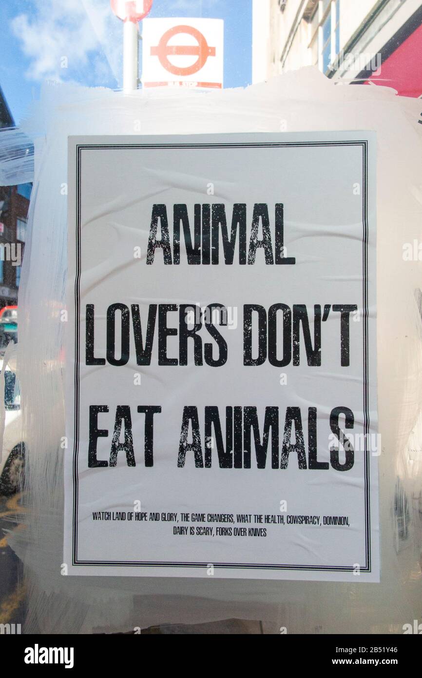 Animal Lovers Don't Eat Animals poster in London Stock Photo - Alamy