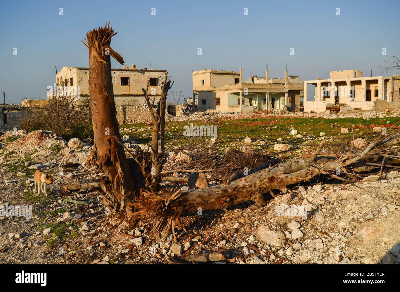 Neirab, Syria. March 7, 2020: The captured images show the destroyed ...