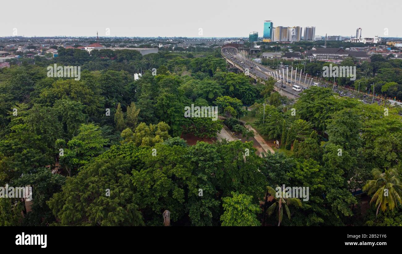Bekasi. Indonesia. March 8 2020 : Aerial view of highways and tall ...