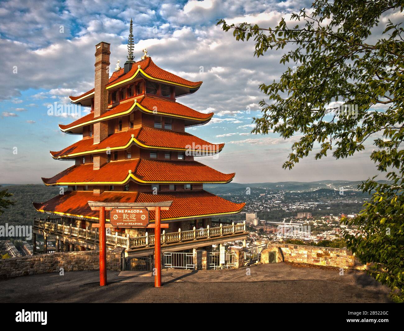 A pagoda in Berks County, Pennsylvania, overlooking the City of Reading ...