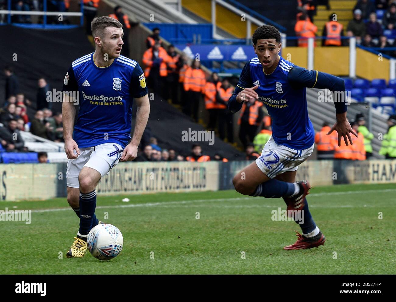 Birmingham, UK. 7th Mar, 2020. Dan Crowley and Jude Bellingham mount an ...