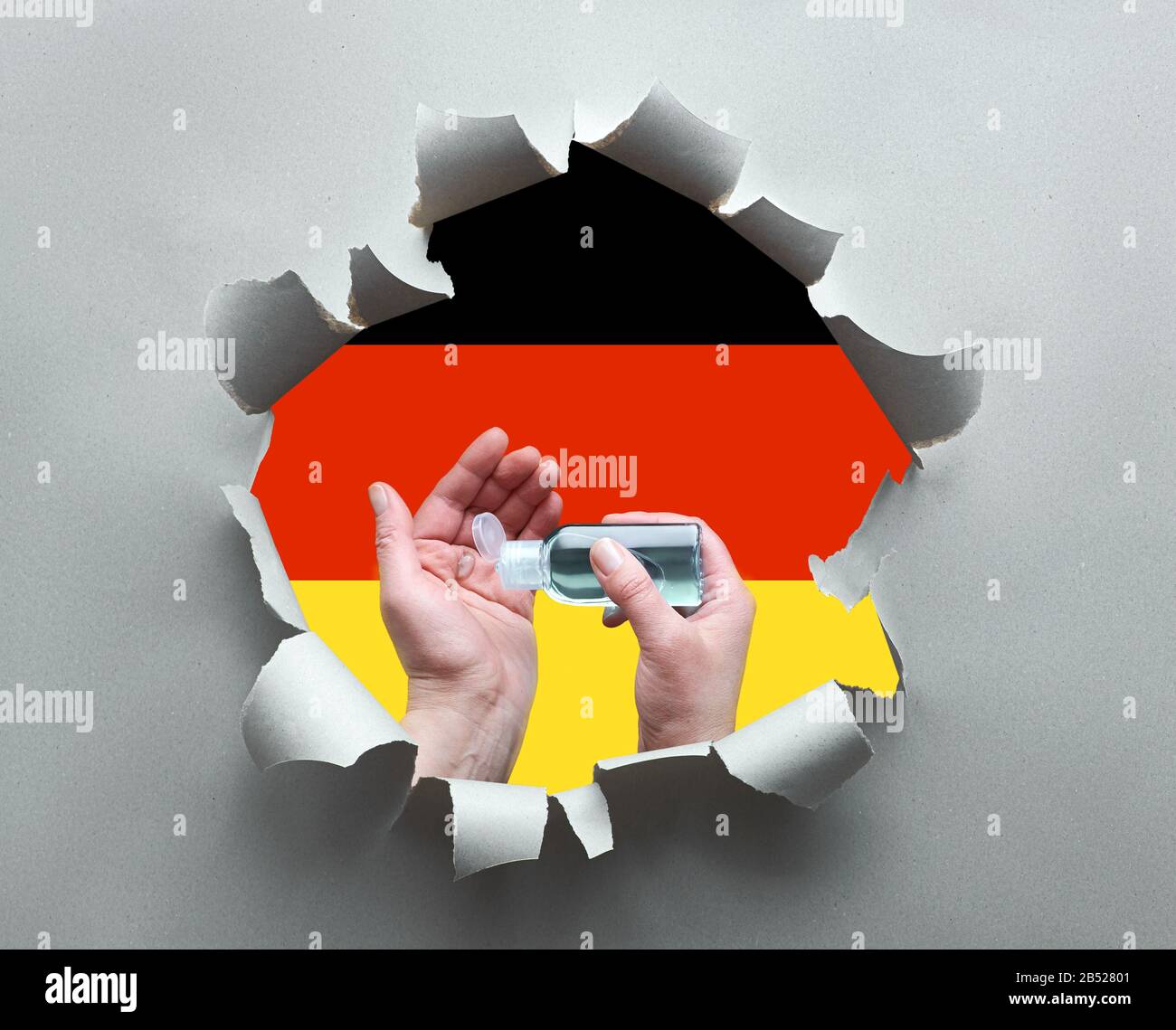 Germany fight with novel coronavirus. Hand hygiene with disinfection ...