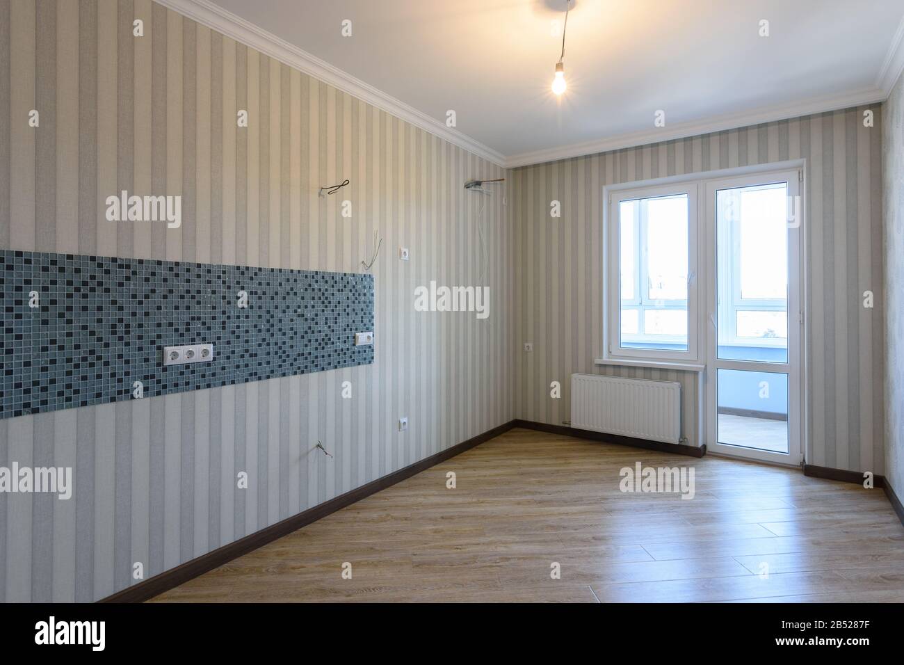 The interior of the renovated empty kitchen without furniture Stock ...