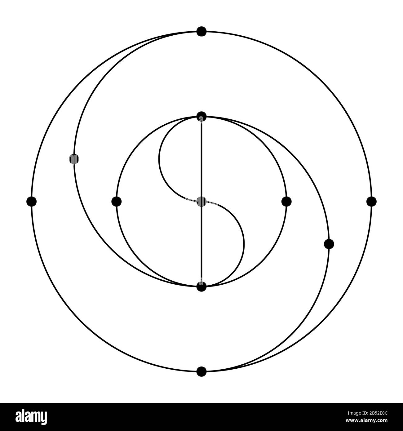 Abstract geometric round symbol, isolated on white background. Black ...