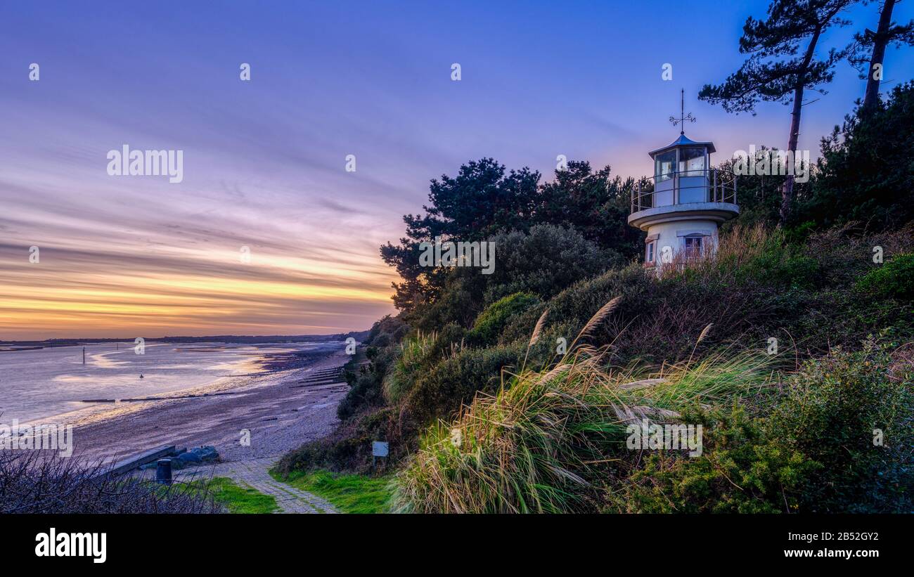Lepe, UK - February 26, 2020: Sunset at the Millenium Light House at ...