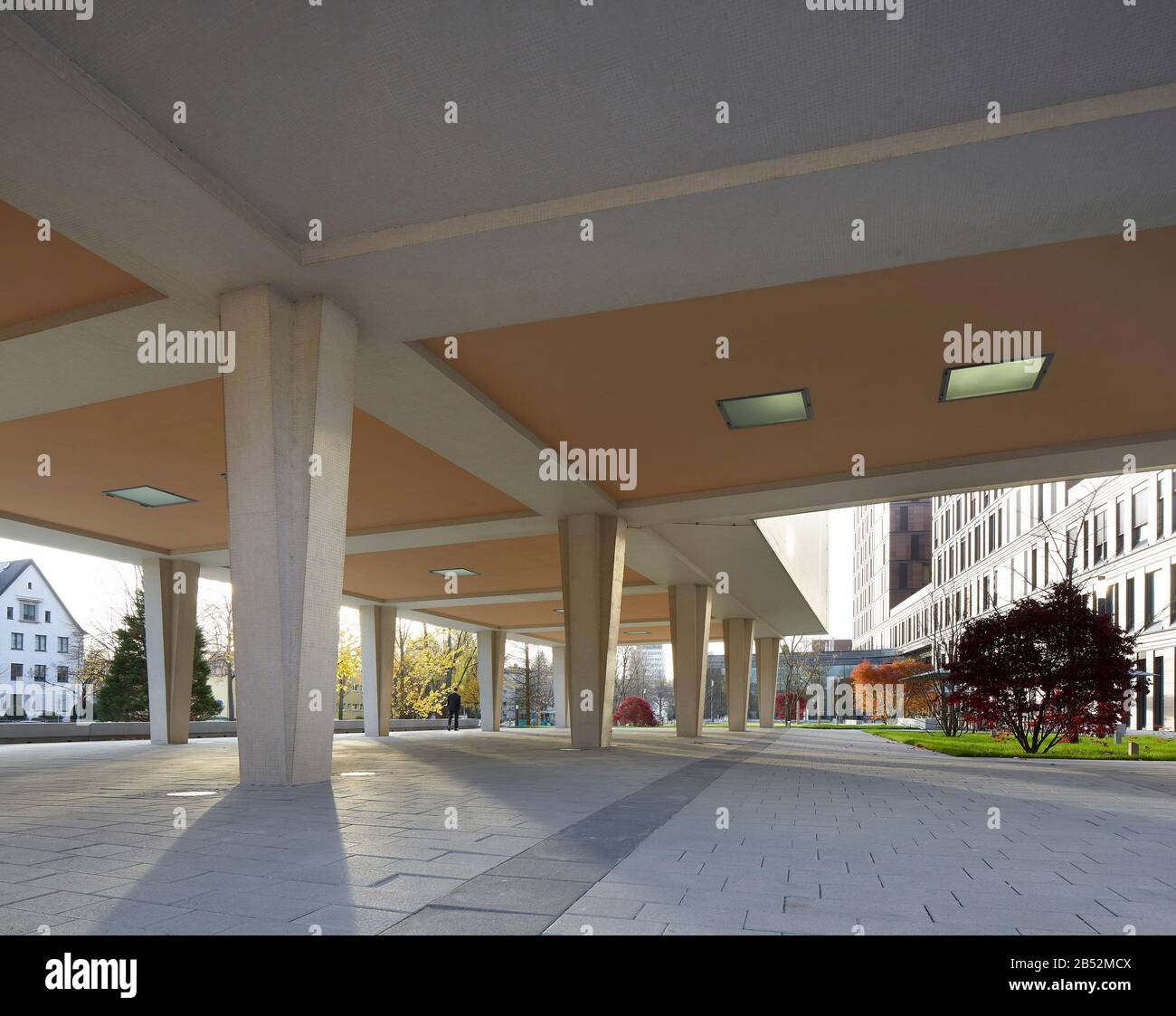 View from refurbished piloti passage to newly landscaped surrounds with ...