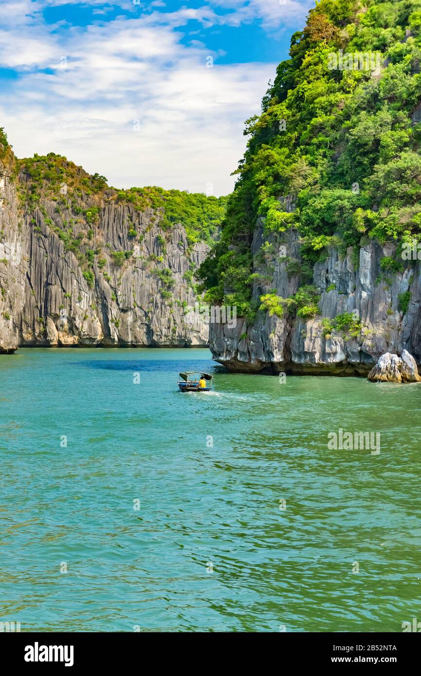 Halong bay islands. Tourist attraction, spectacular limestone grottos ...