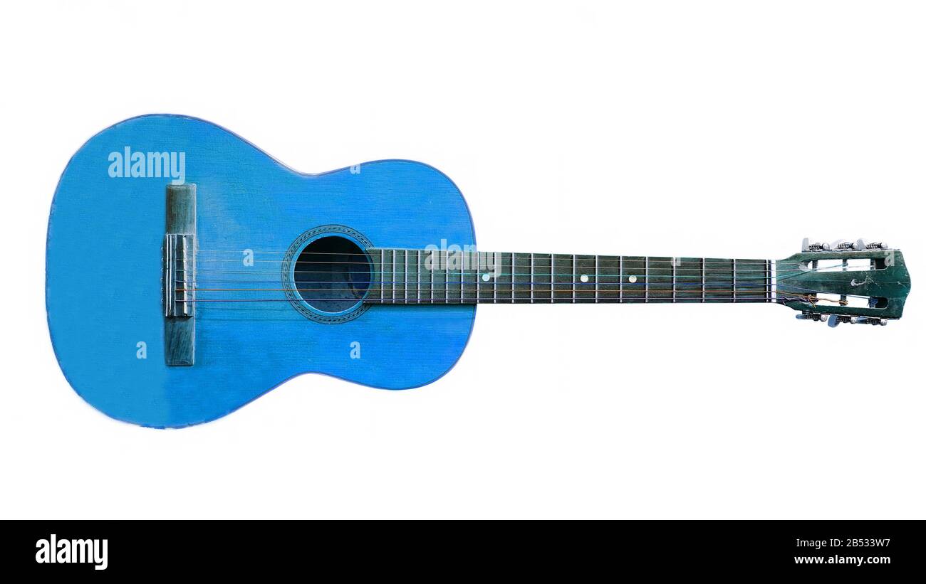 Blue guitar on white background Stock Photo - Alamy