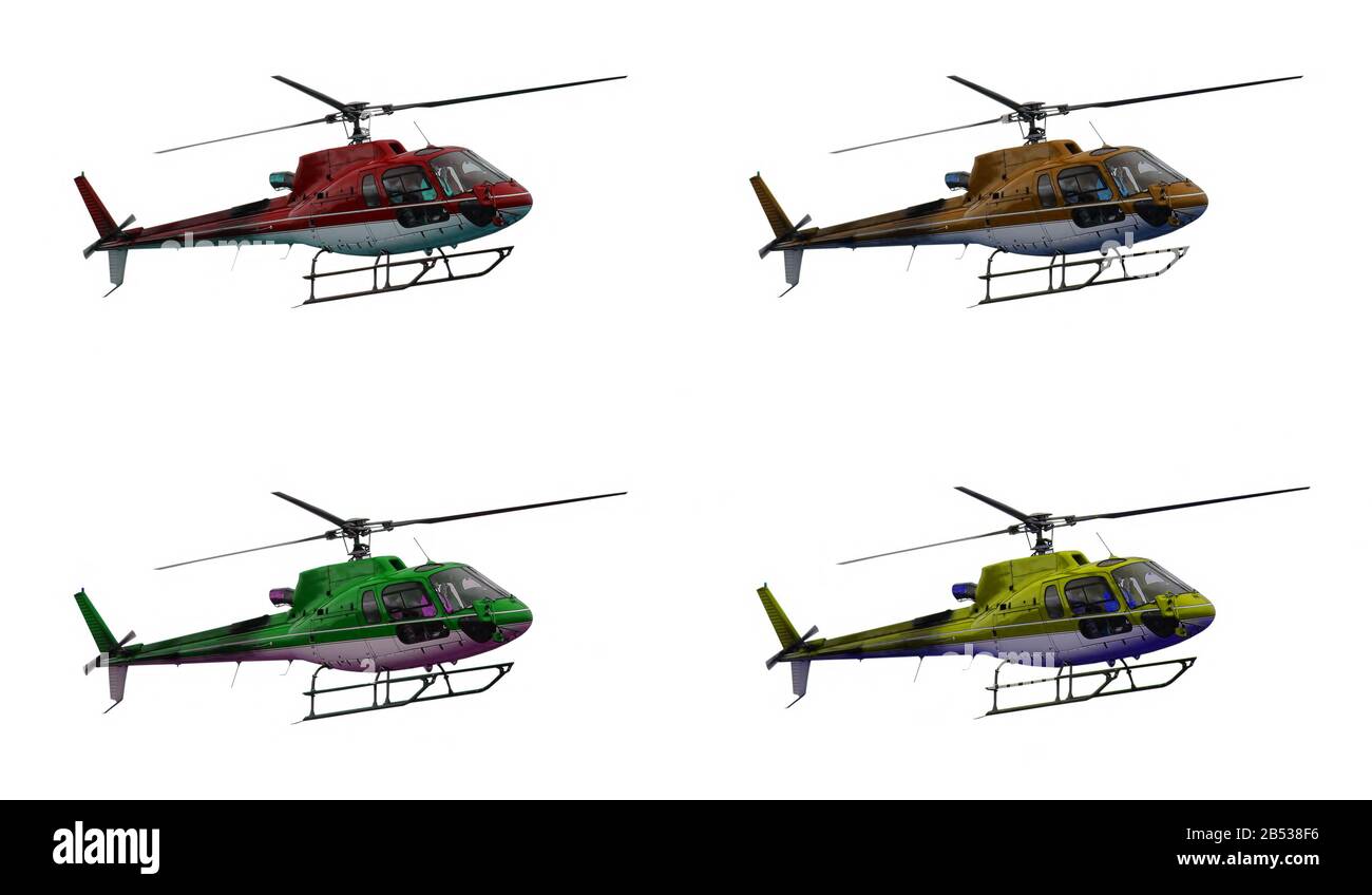 Helicopters in different colors on white background Stock Photo - Alamy
