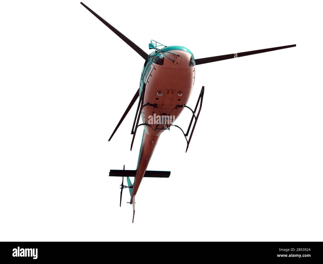 Turquoise color helicopter isolated on white Stock Photo - Alamy