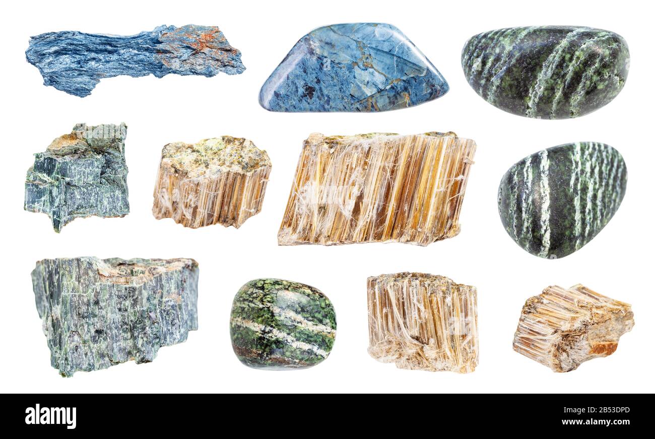 set of various asbestos rock isolated on white background Stock Photo ...