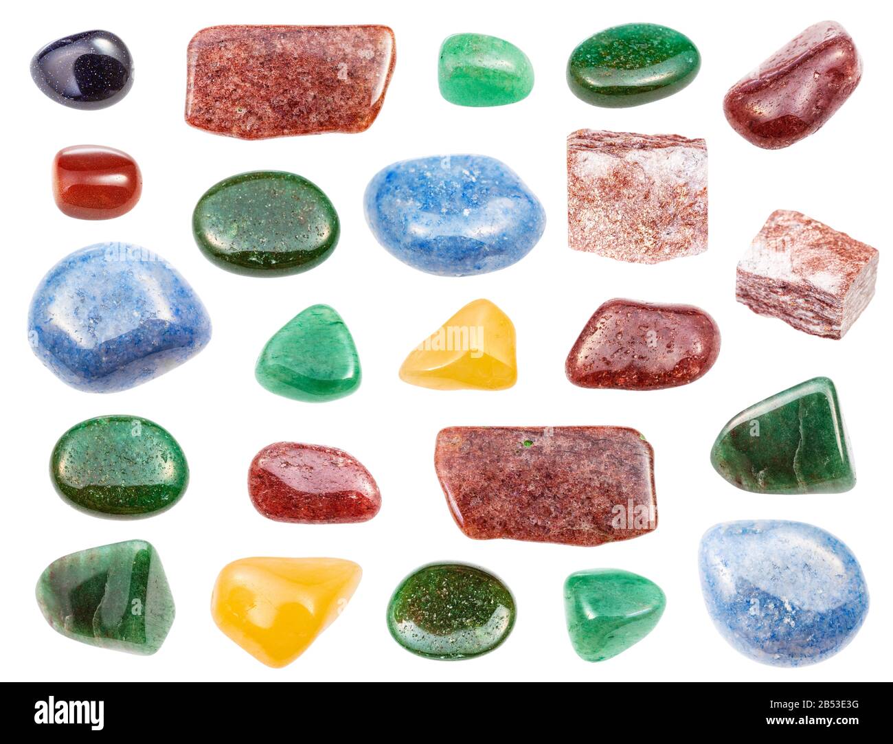 set of various Aventurine gemstones isolated on white background Stock ...