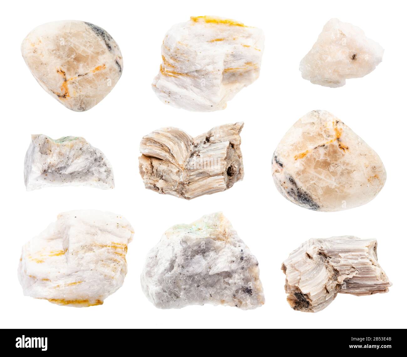 set of various Baryte (Barite) rocks isolated on white background Stock ...