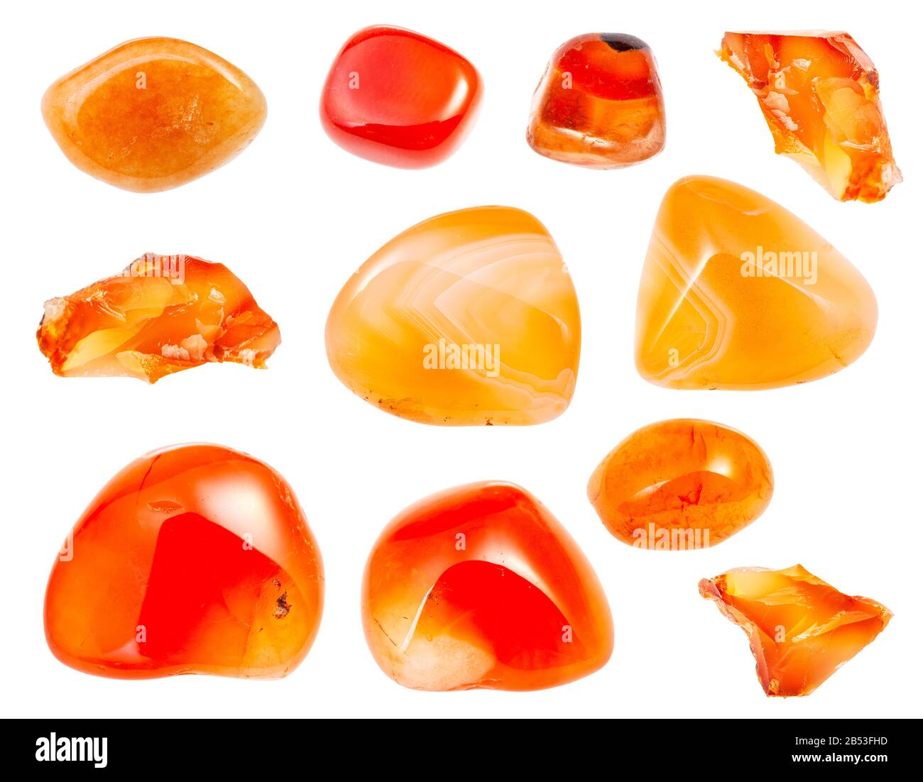 set of various Carnelian (Cornelian) gemstones isolated on white ...