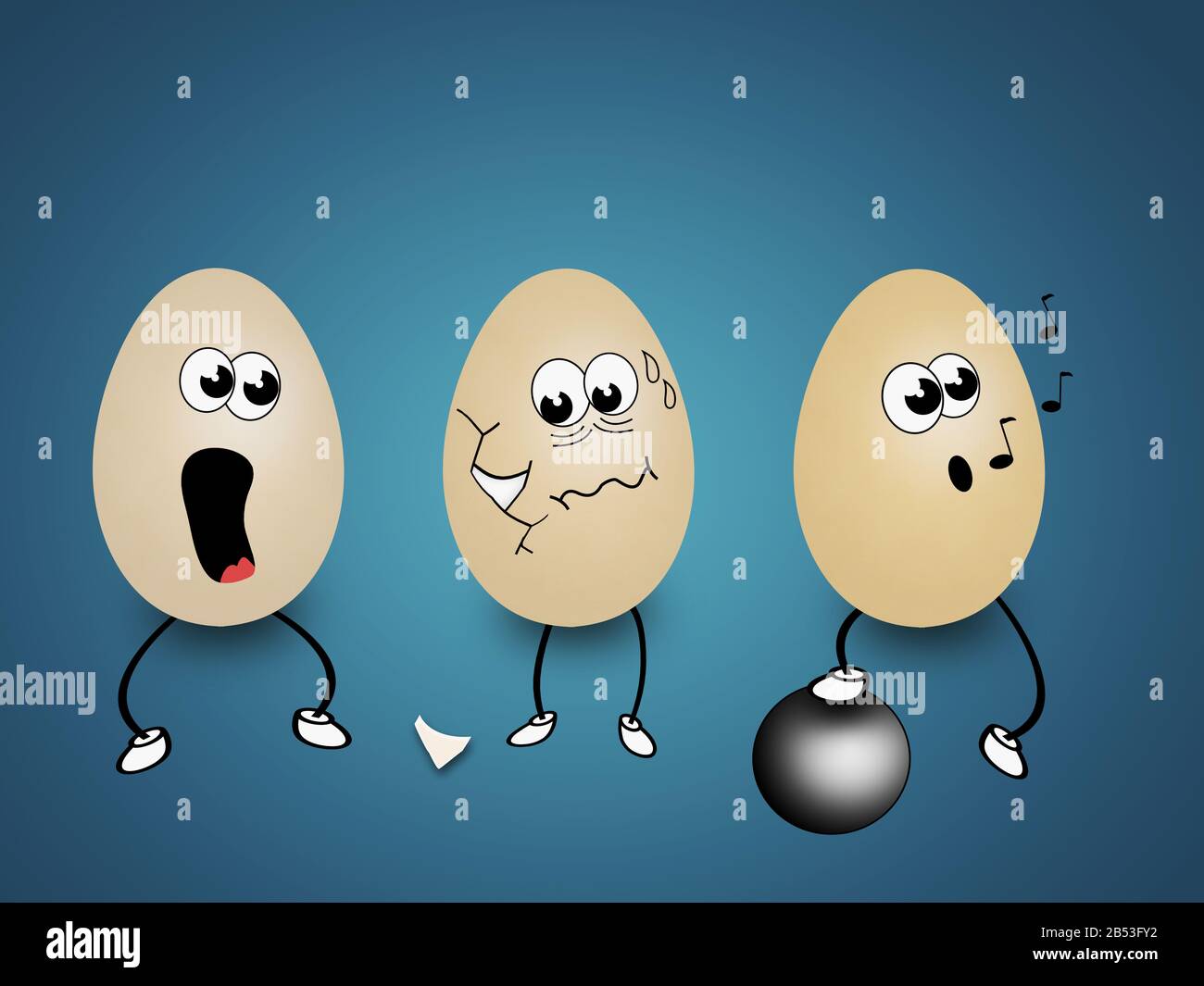 Easter banner. Three egg characters with different expressions. One of ...