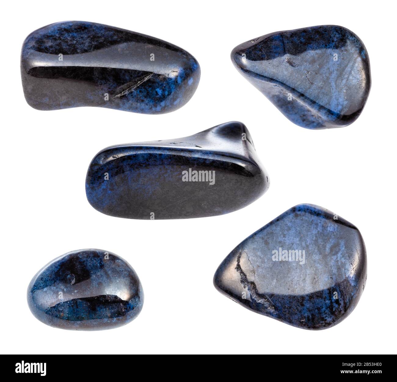 set of various Dumortierite gemstones isolated on white background ...