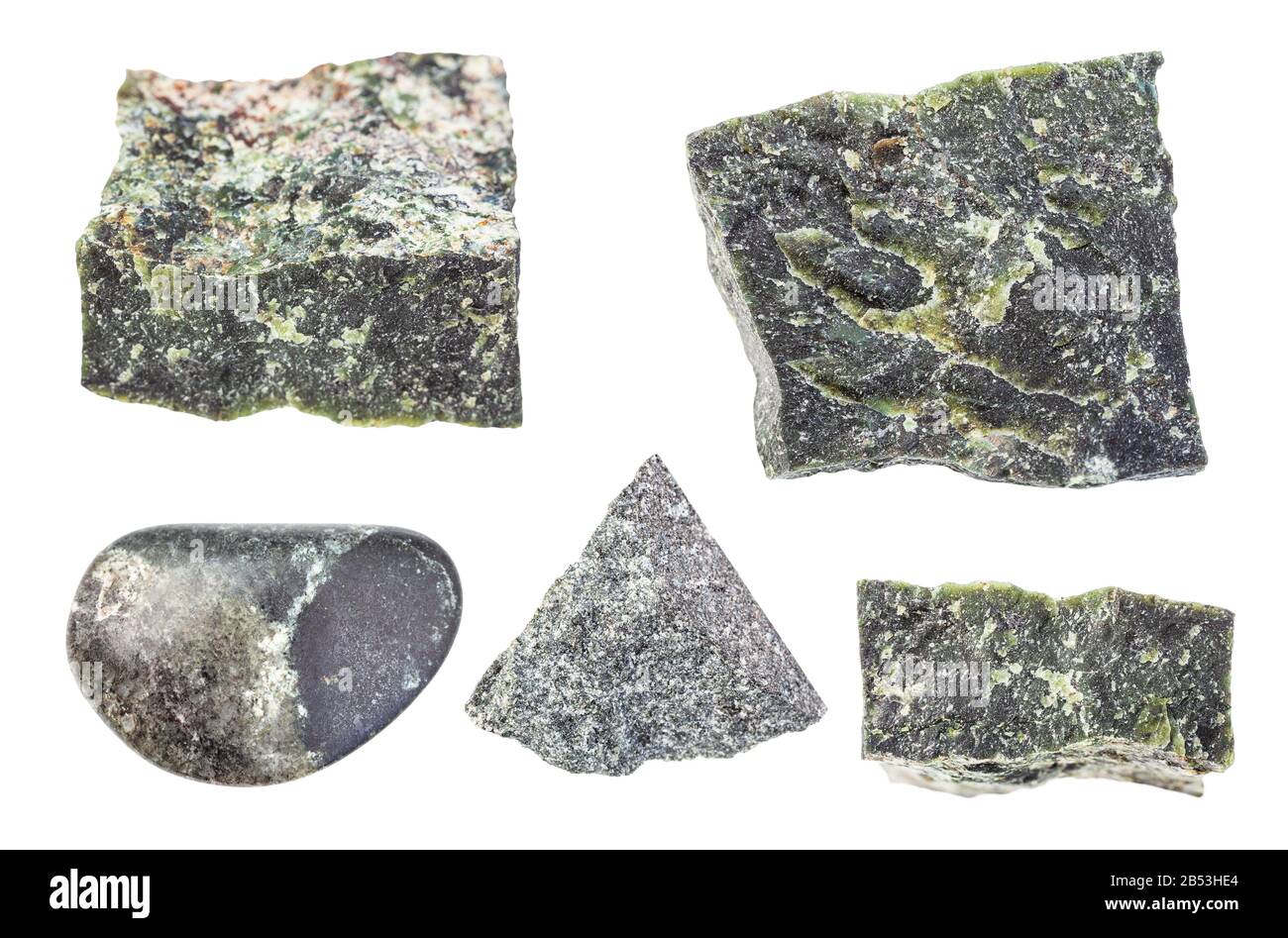 set of various Dunite (Olivinite) rock isolated on white background ...
