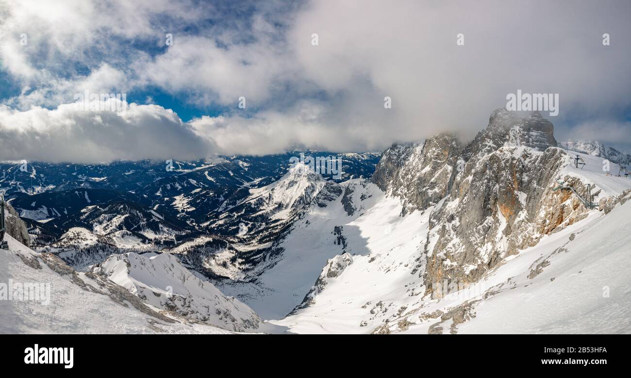 The snowy winter panorama of Dachstein Alps, Austria Stock Photo - Alamy