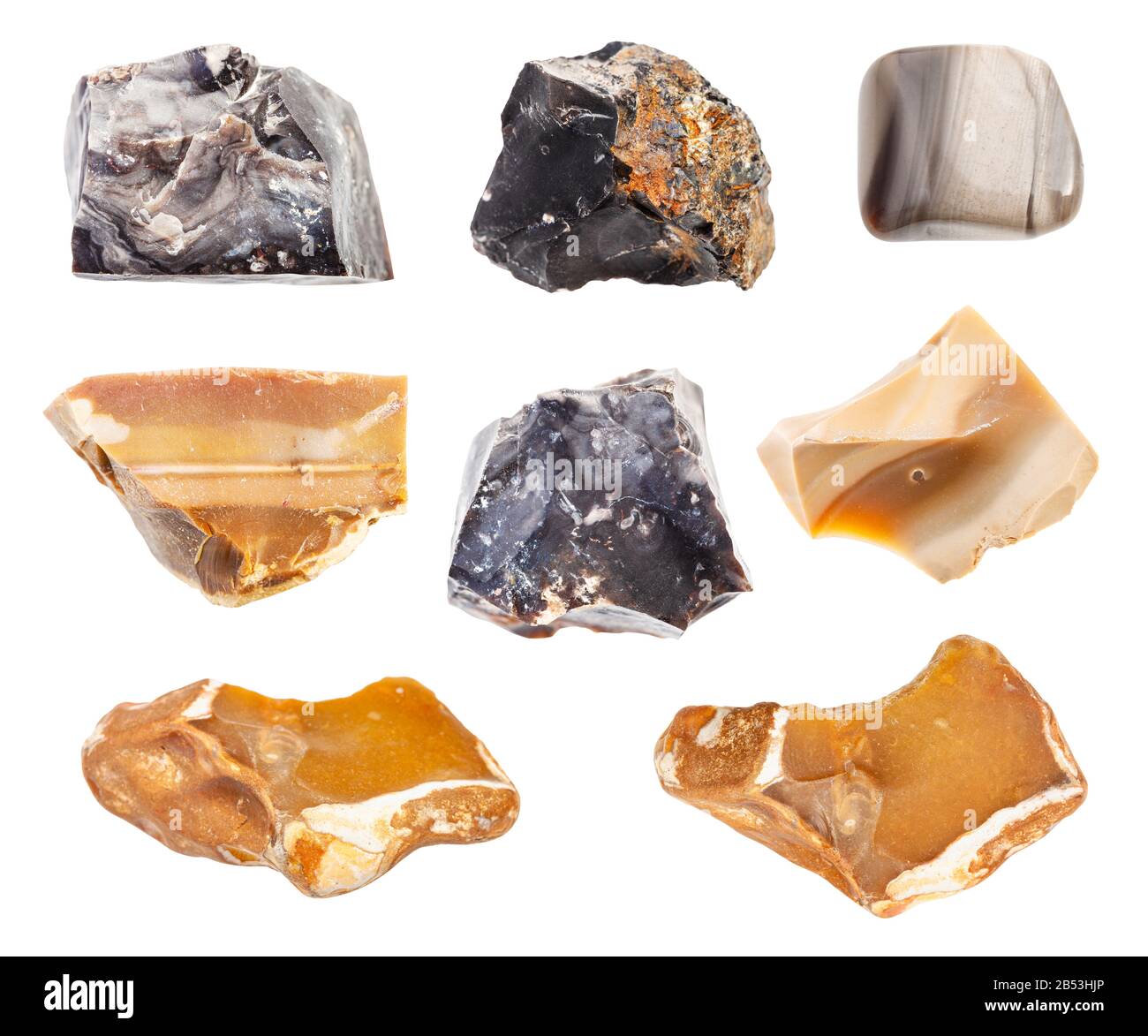 set of various Flint stones isolated on white background Stock Photo ...
