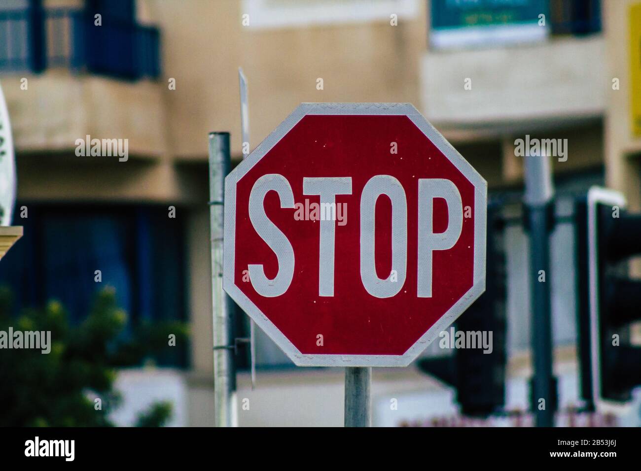 Paphos Cyprus March 06, 2020 View of street sign in the city of Paphos ...