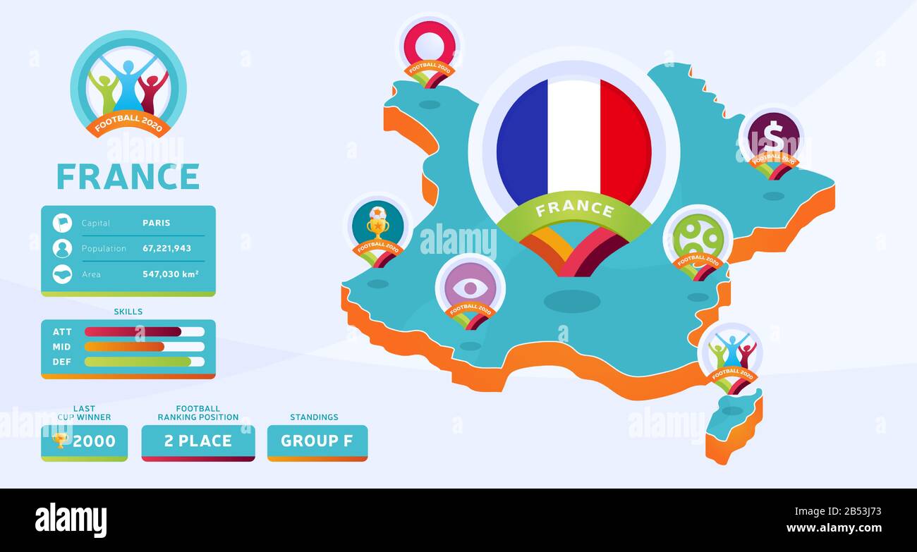 Isometric map of France country vector illustration. Football 2020 ...