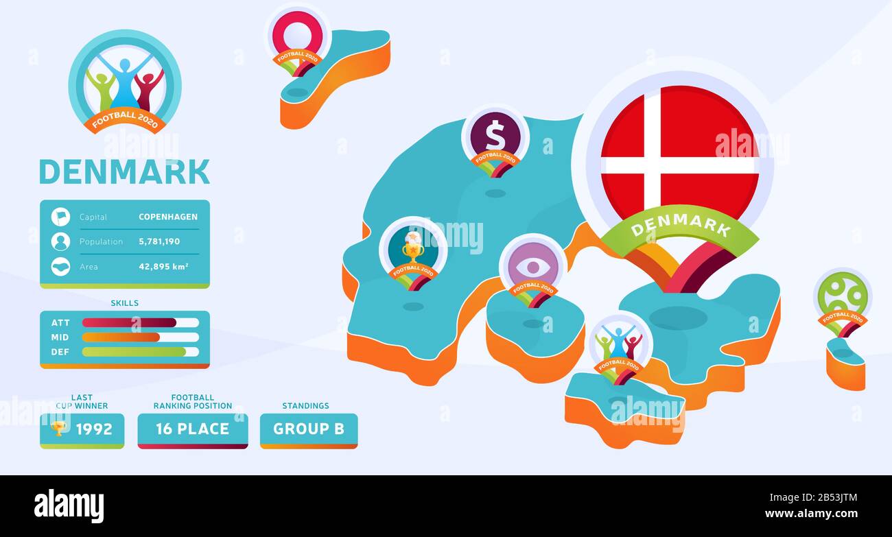 Isometric map of Denmark country vector illustration. Football 2020 ...