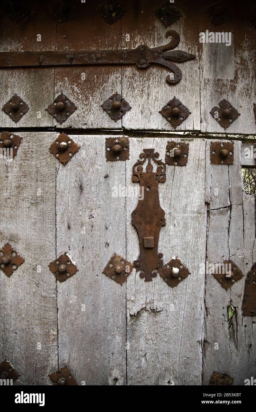 Wooden door with ancient lock, construction and architecture Stock ...