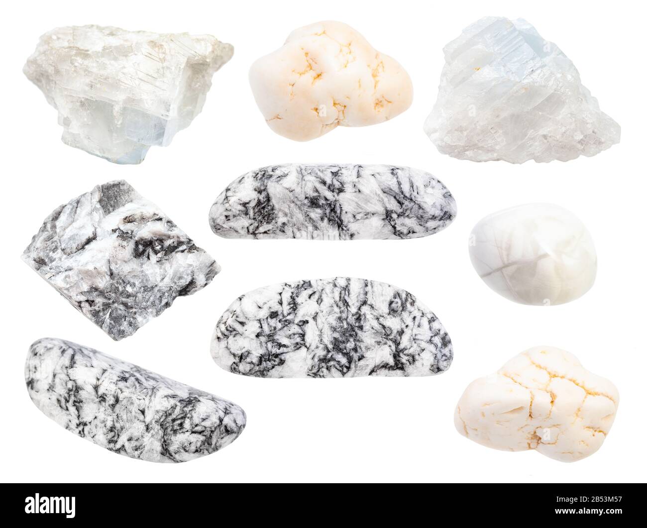 set of various Magnesite stones isolated on white background Stock ...