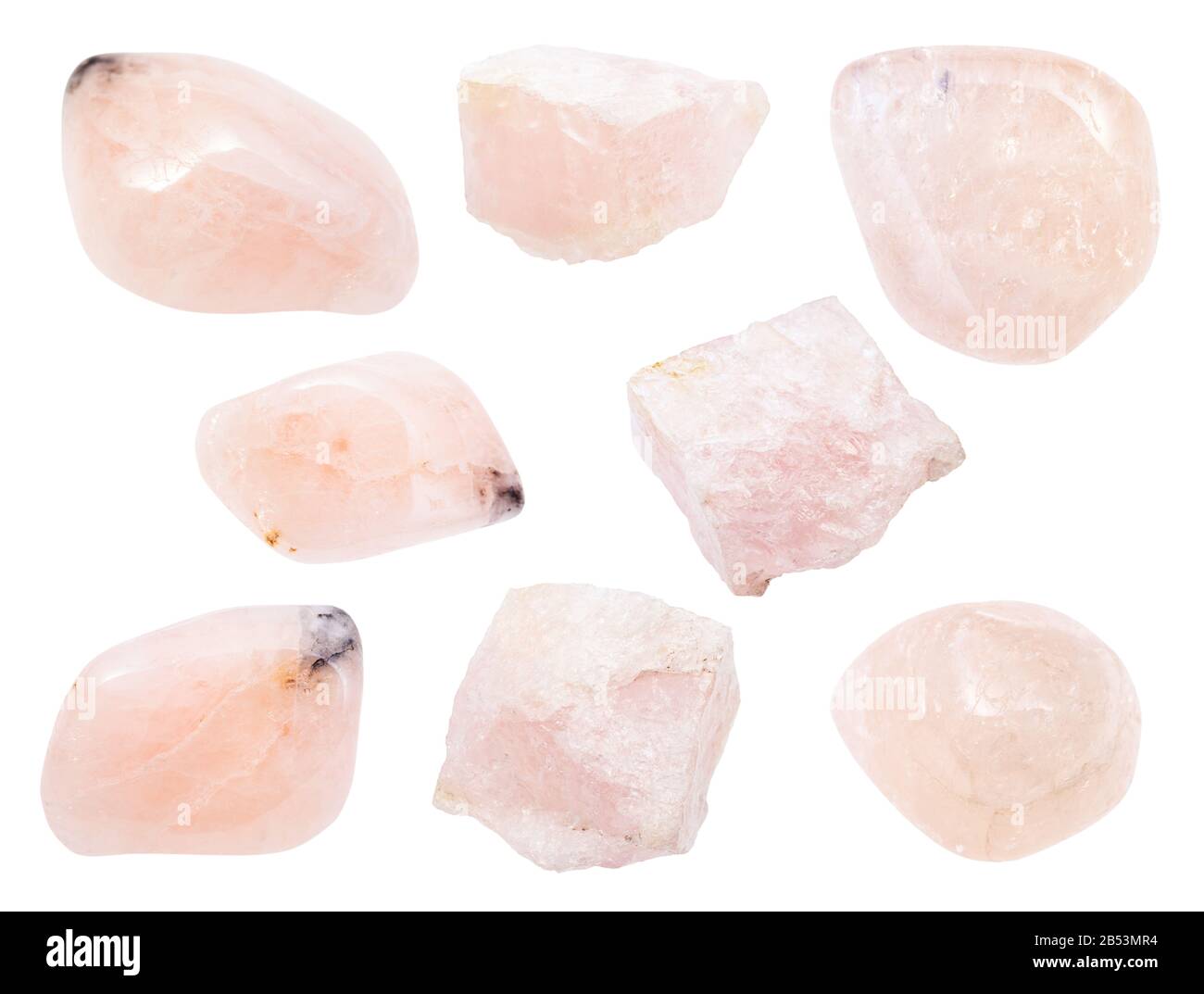 set of various Morganite (Vorobyevite, Pink Beryl) gemstones isolated ...
