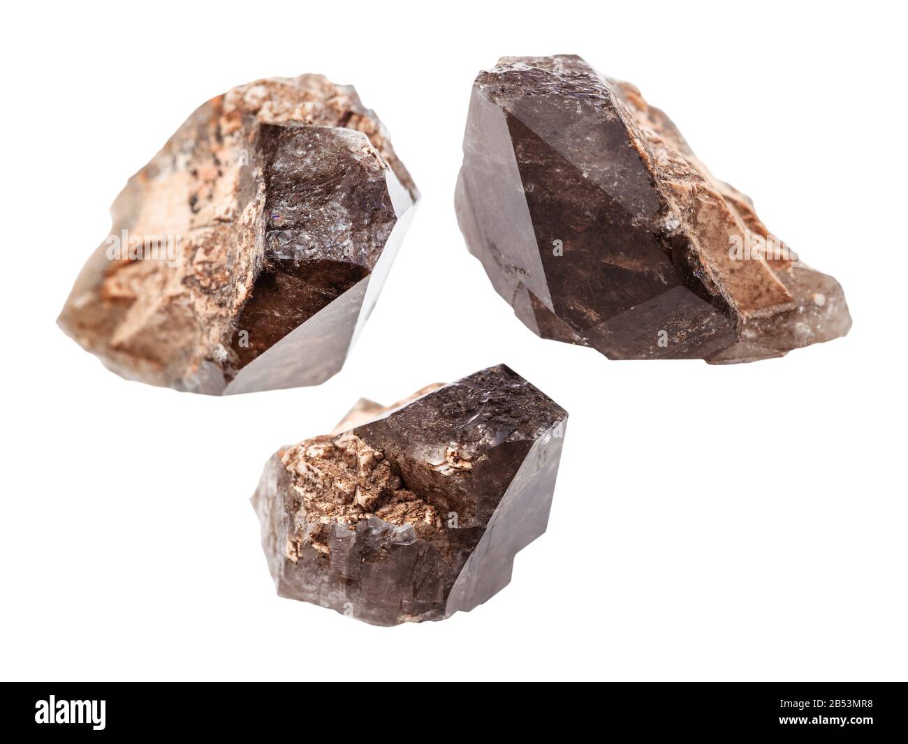 set of smoky quartz morion crystals isolated on white background Stock ...