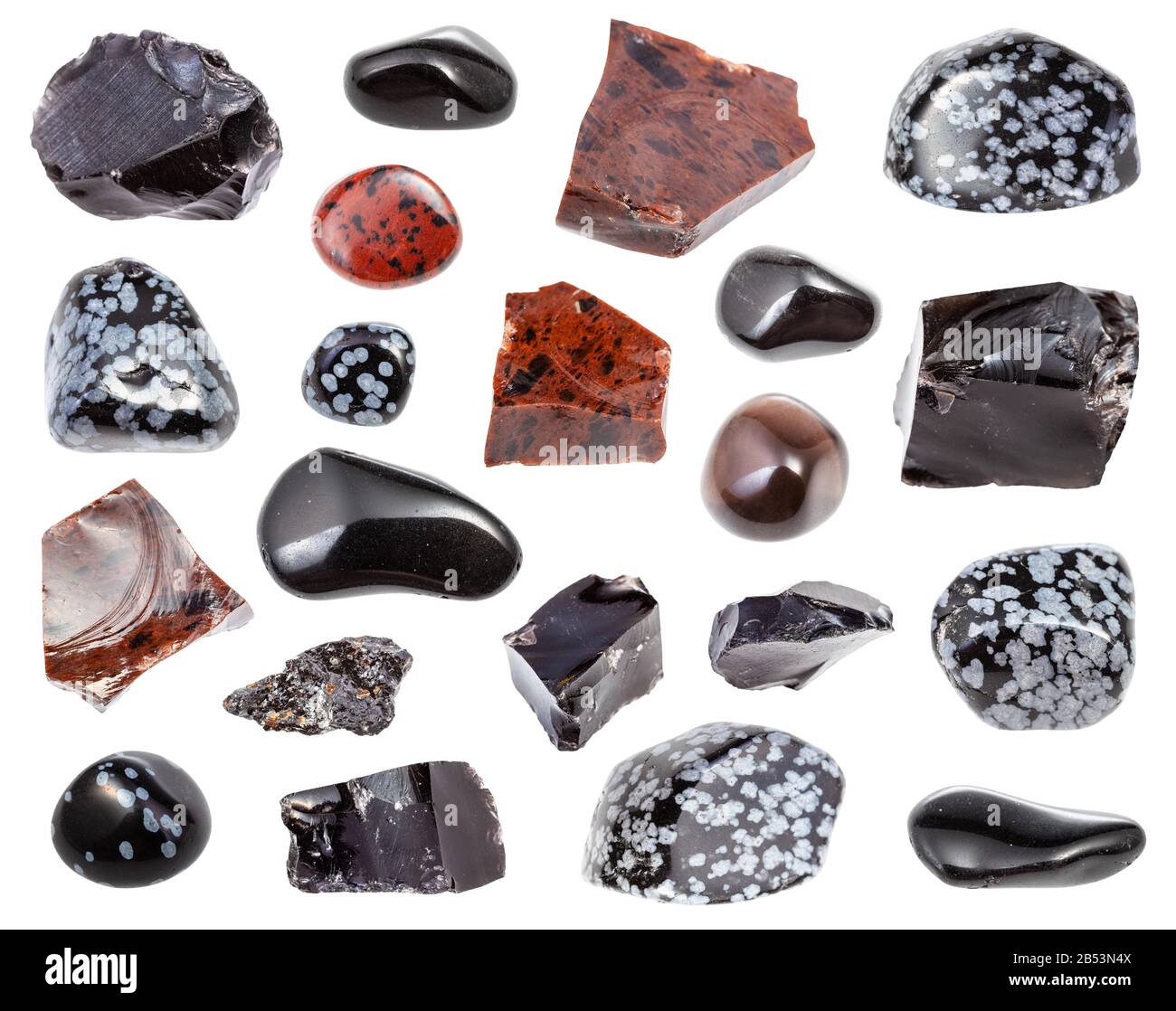 set of various Obsidian rocks isolated on white background Stock Photo ...