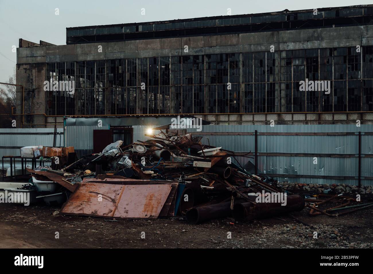 Pile of scrap metal on junk in abandoned industrial area Stock Photo ...