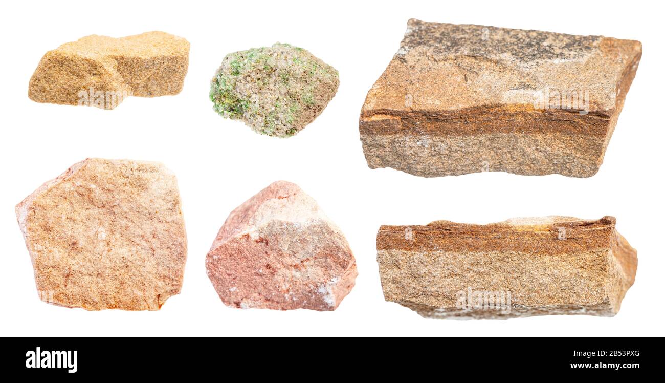 set of various sandstone rocks isolated on white background Stock Photo ...