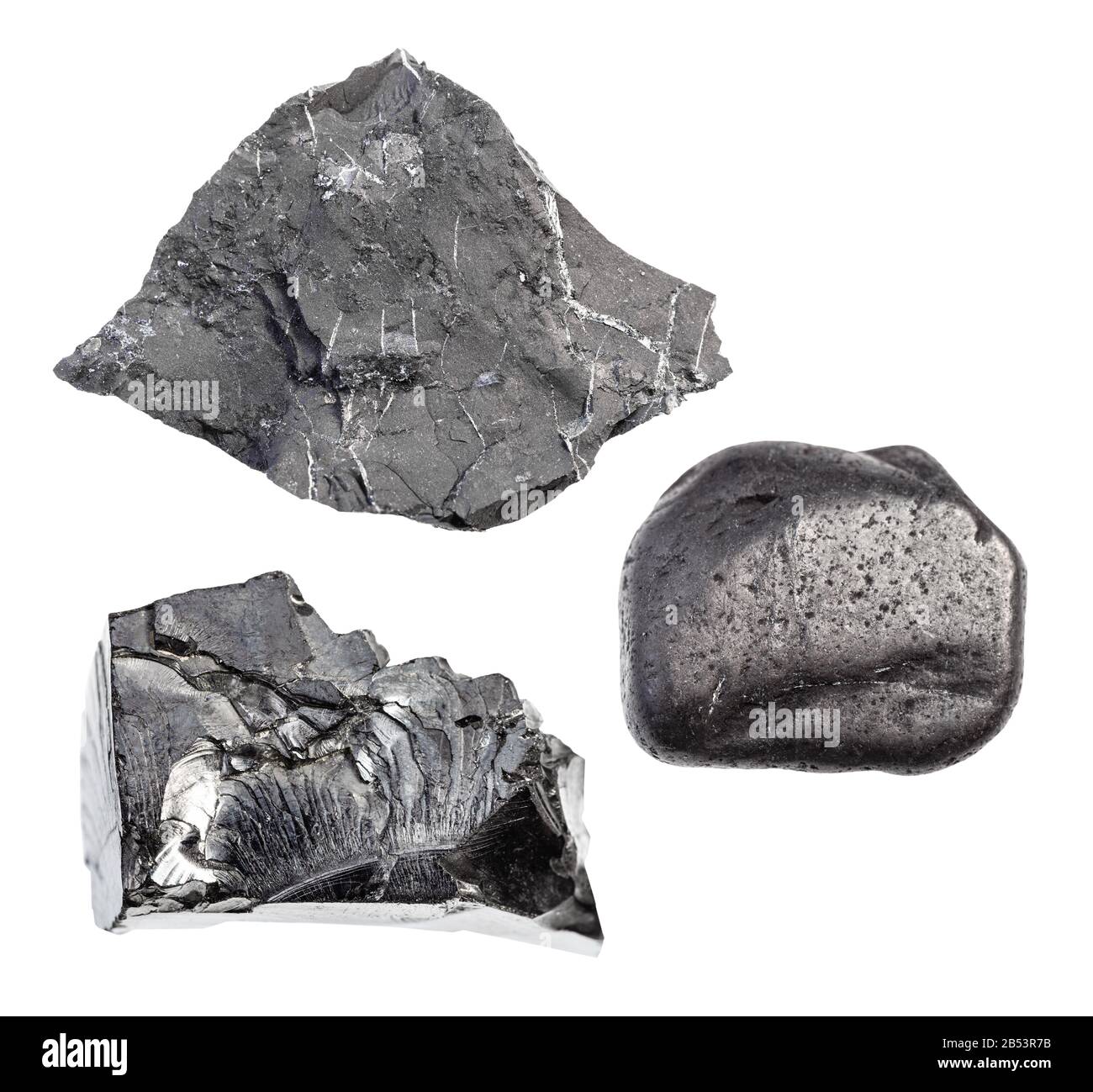 set of various Shungite rocks isolated on white background Stock Photo ...