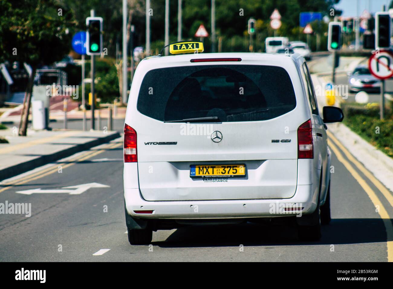 Paphos Cyprus March 06, 2020 View of a traditional taxi rolling in the ...