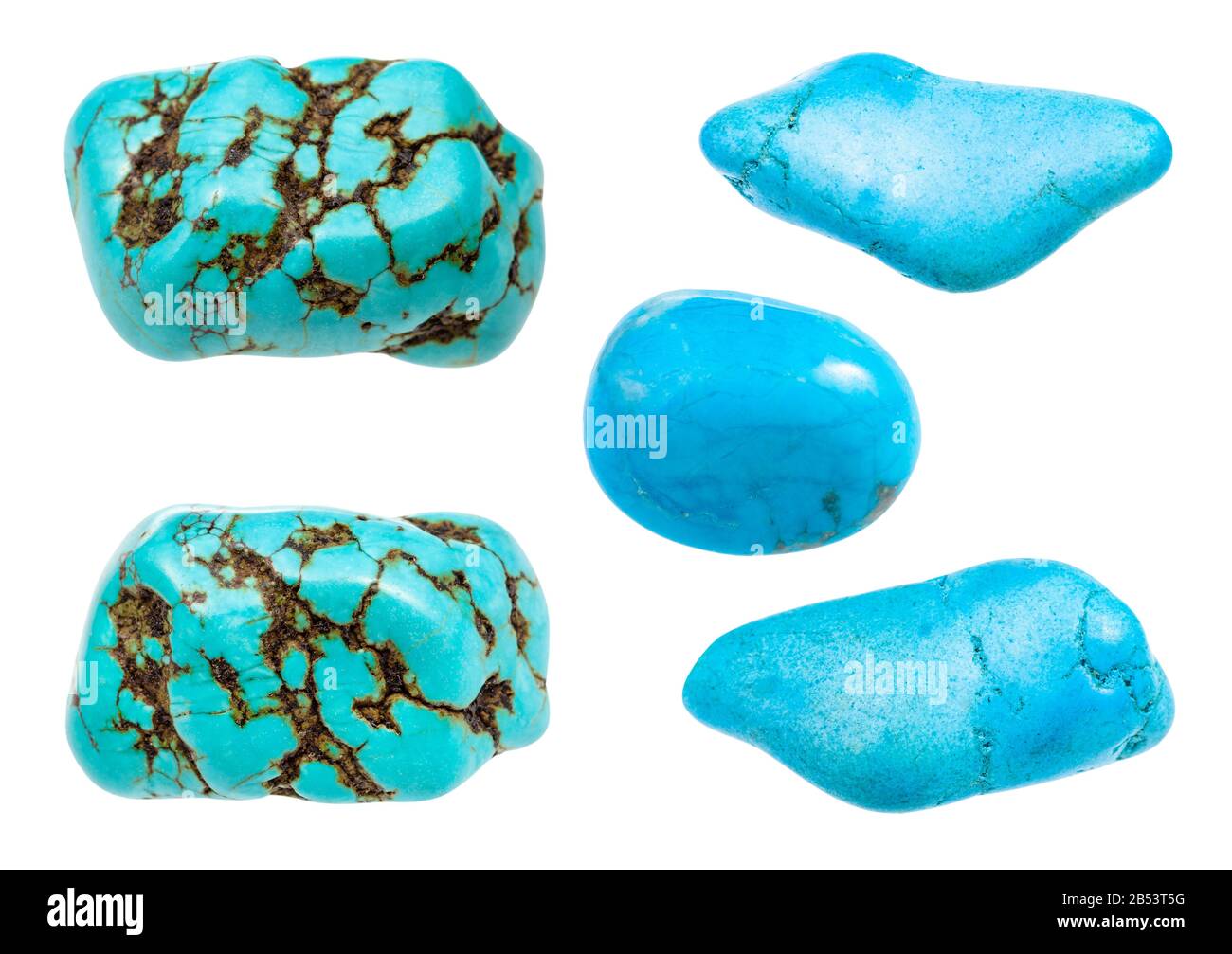 set of various Turquenite gemstones isolated on white background Stock ...