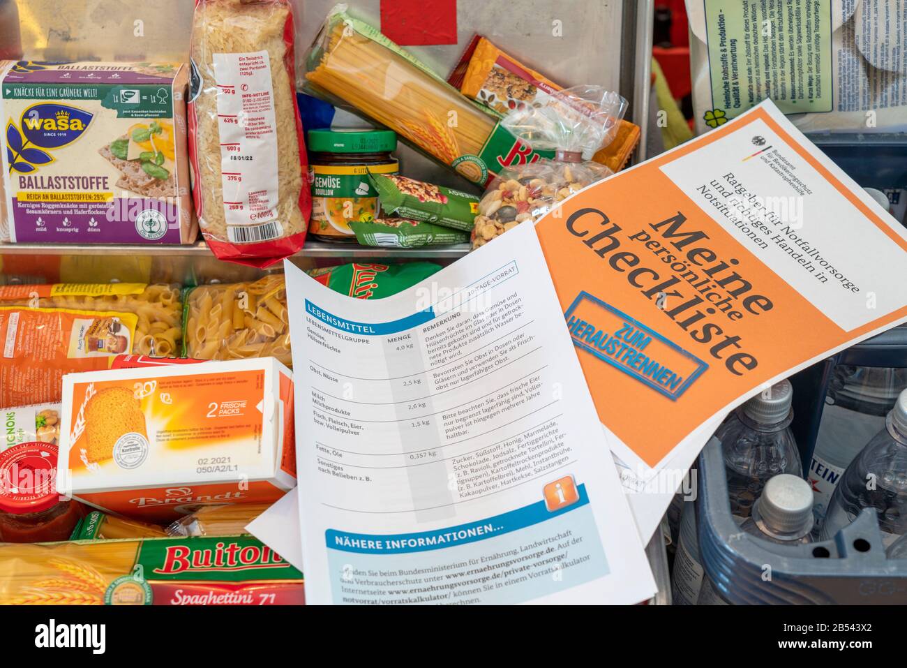 Emergency precautions, food stock in a private household, box with long ...