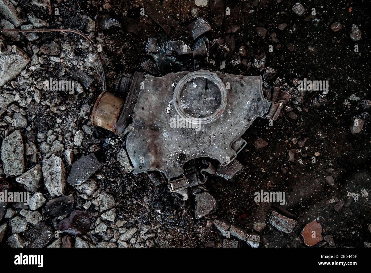 Old rotten Soviet gas mask on dirty floor of abandoned factory Stock ...