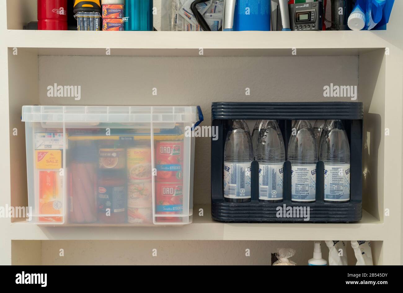 Emergency precautions, food stock in a private household, box with long ...