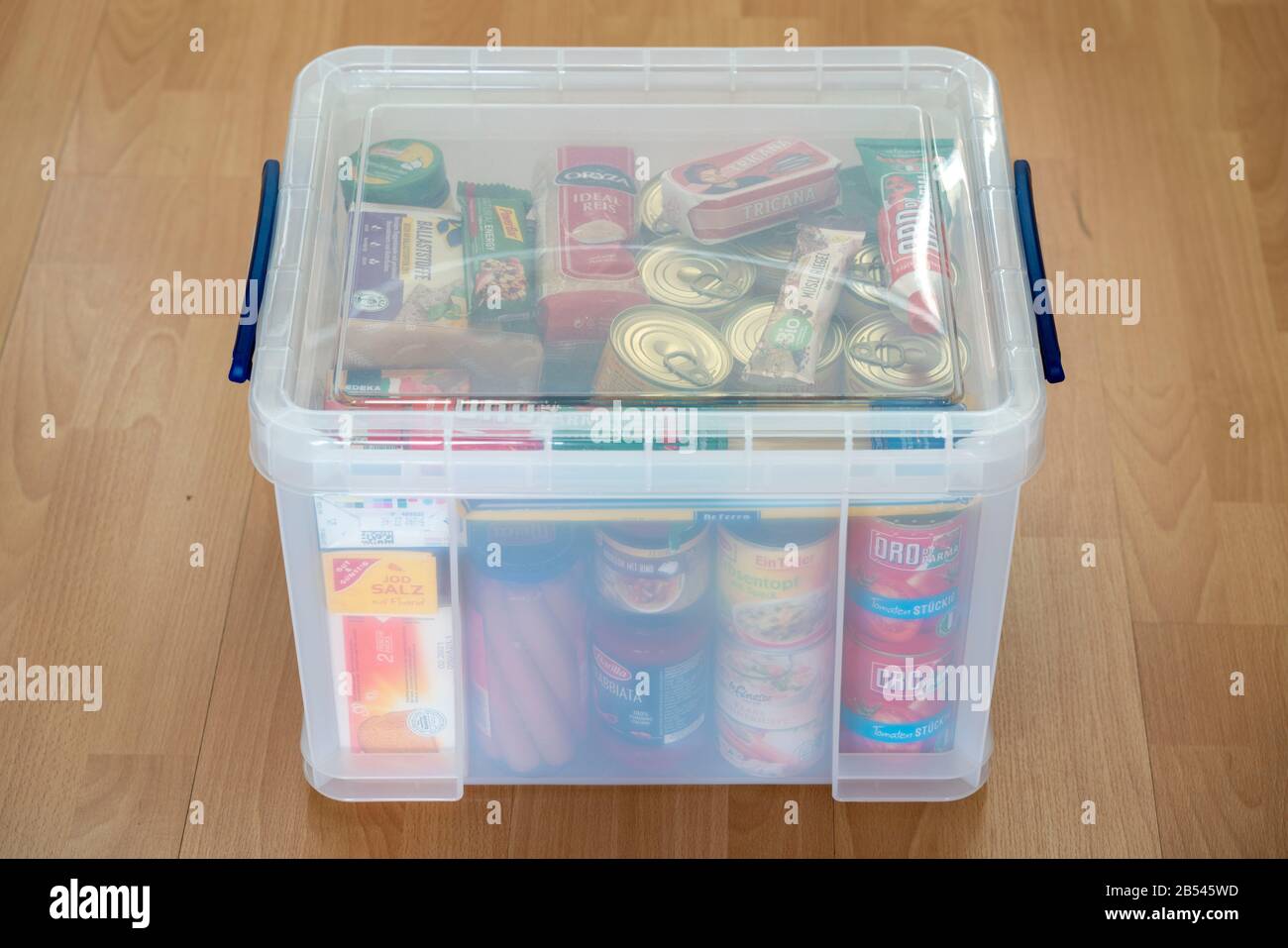 Emergency precautions, food stock in a private household, box with long ...