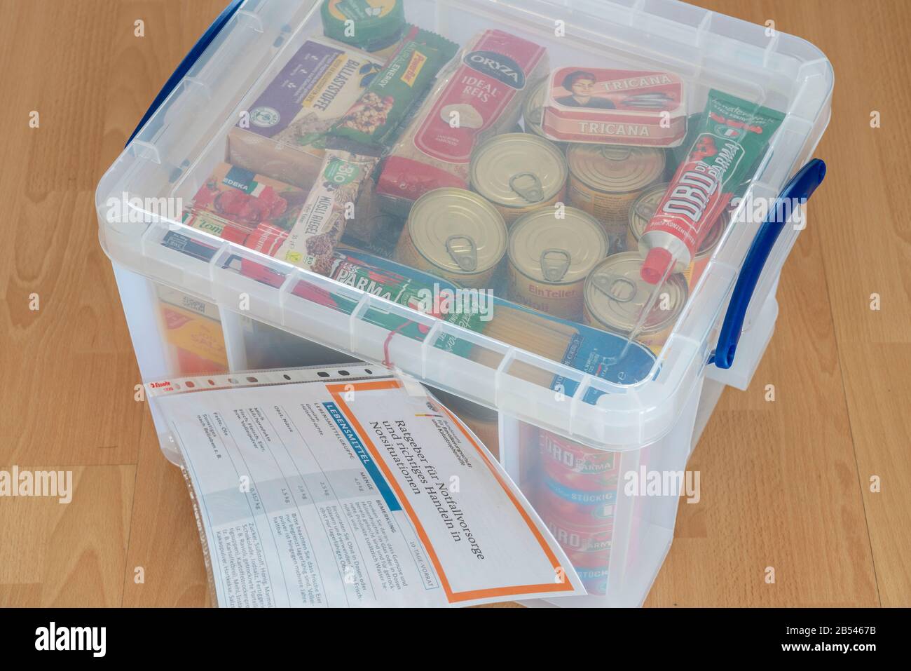 Emergency precautions, food stock in a private household, box with long ...