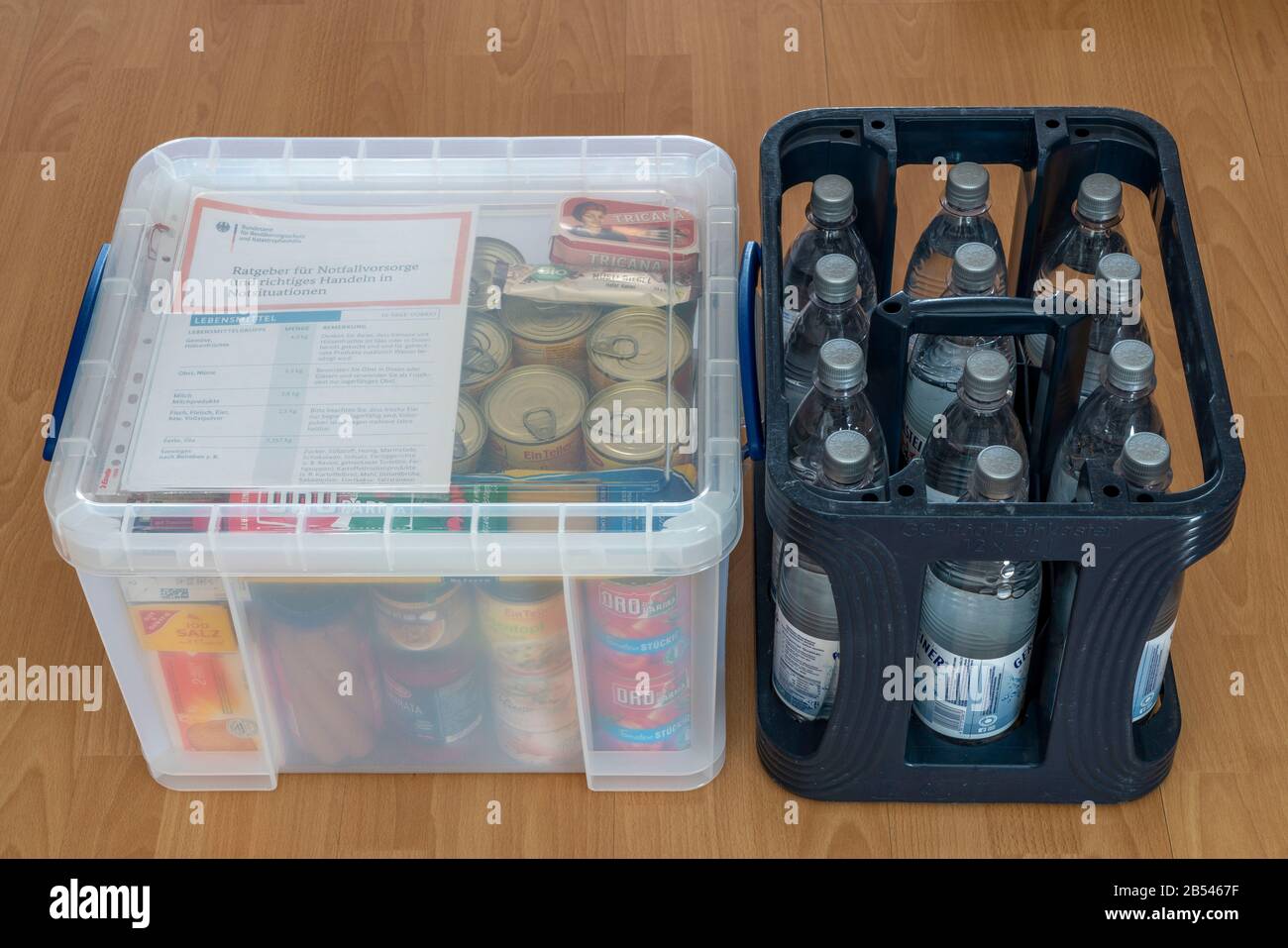 Emergency precautions, food stock in a private household, box with long ...