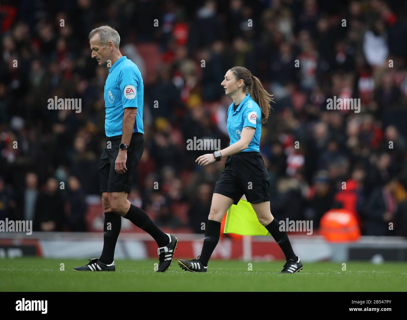 London, UK. 07th Mar, 2020. Assistant referee Sian Massey-Ellis walks ...