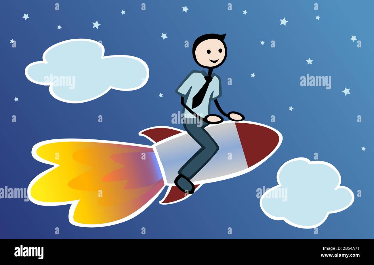 businessman flying on a rocket ship through the night sky by jziprian ...