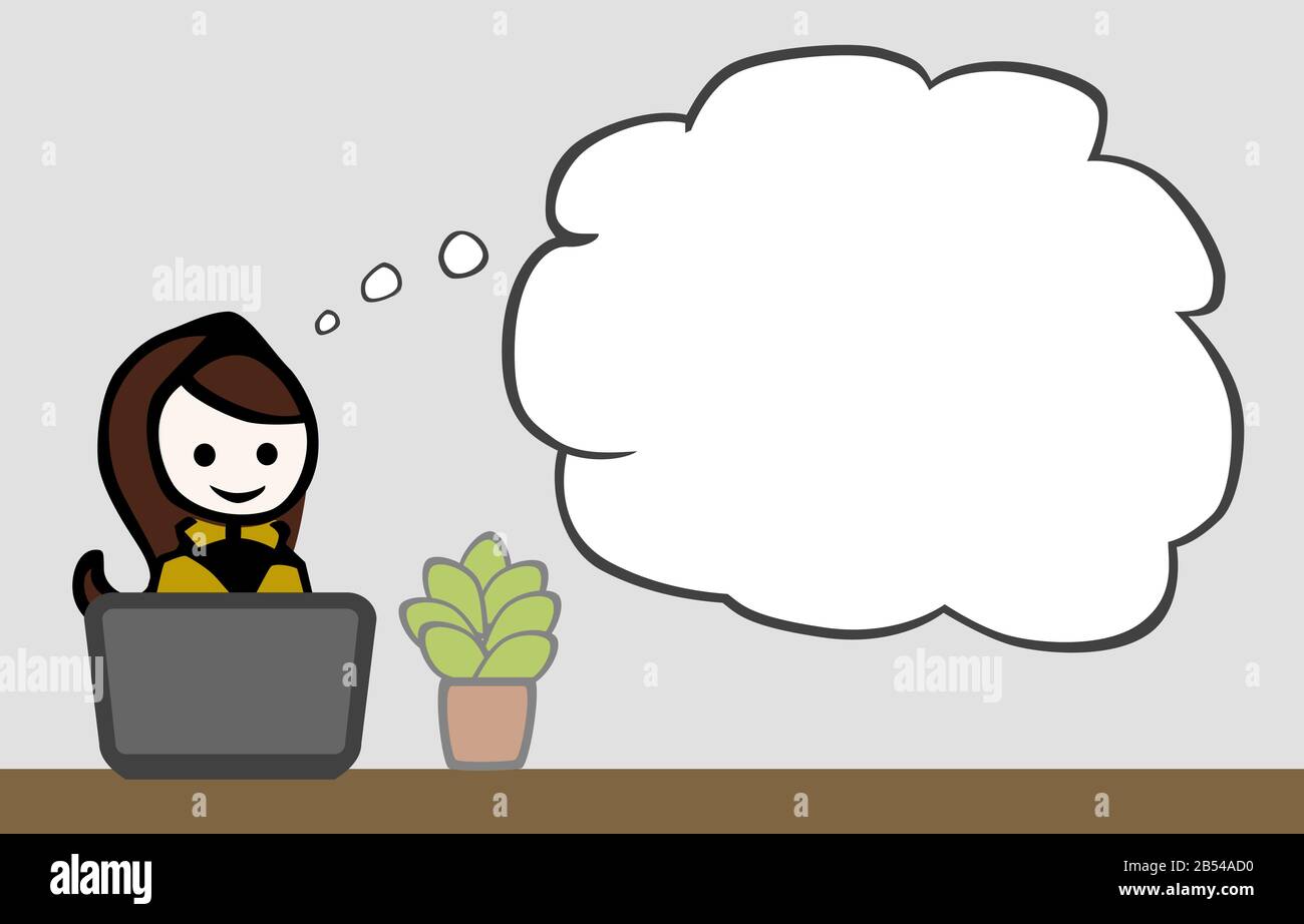 female character thinking notebook plant blank think cloud by jziprian ...